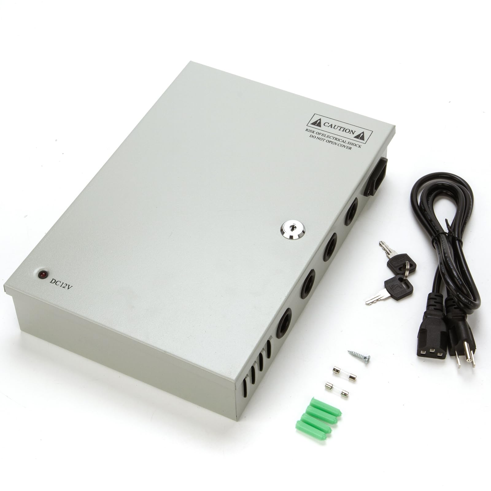 Xenocam 18 Channel Port 12V DC 20 Amp Amper with Glass Tube Fuse Distributed Power Supply Box for CCTV DVR Security System and Camera or Cameras