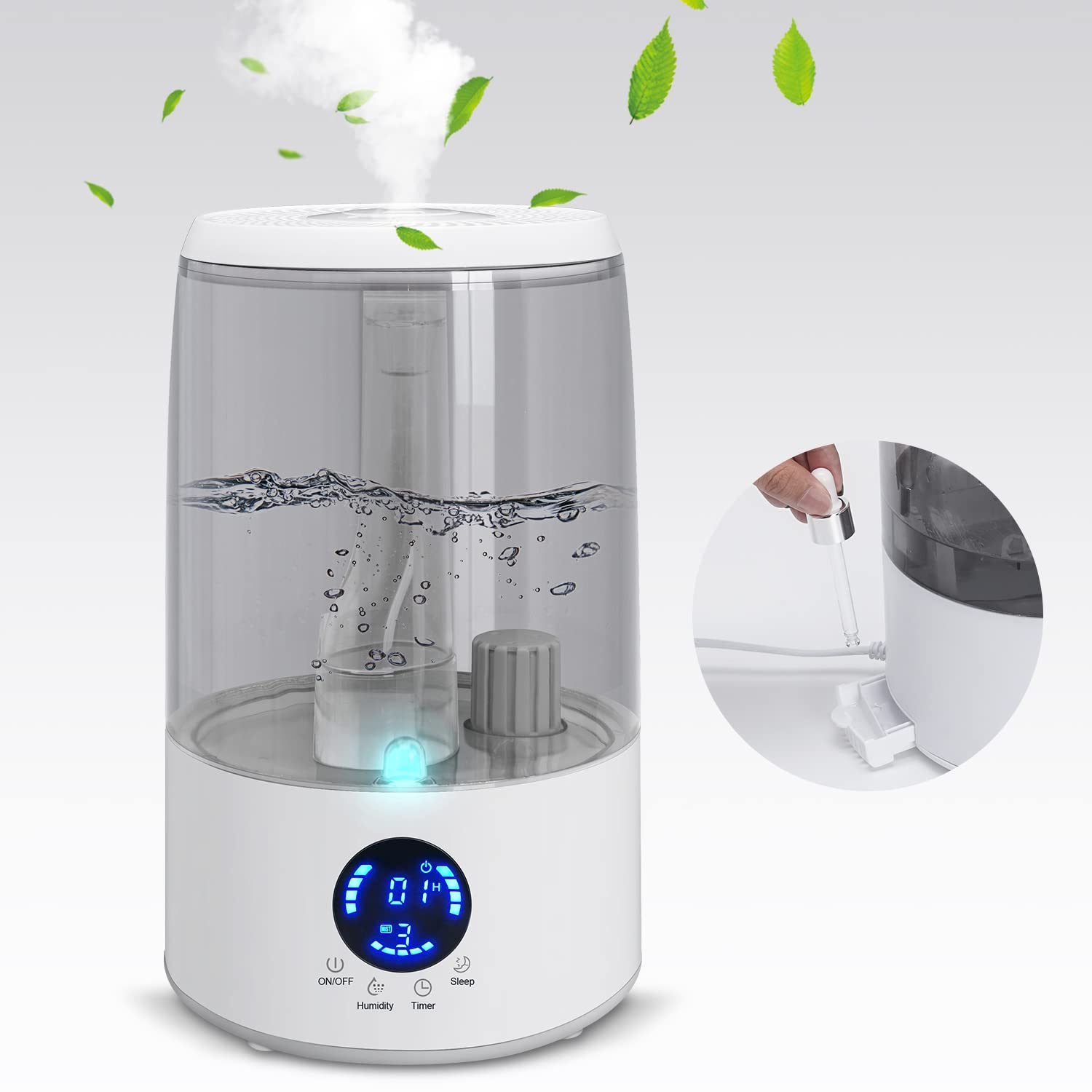 Ultrasonic Cool Mist Humidifier, 1.0 gal (3.5 L) Large-capacity Air Humidifier for bedroom, Lasts Up to 23 Hours with Whisper-Quiet Operation, Powerful Humidification, Timer Function, Easy to Clean