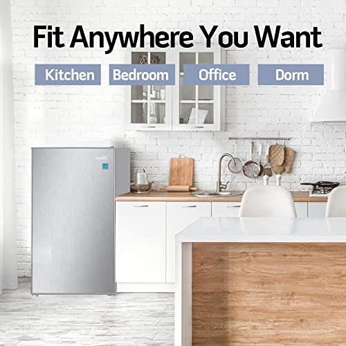 Frestec 3.1 Cu.Ft Mini Fridge for Bedroom, Mini Refrigerator with freezer, Dorm Fridge with Freezer, Reversible Door Perfect for Room and Office, Adjustable Temperature(without Handle, Silver)