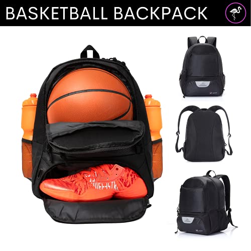 ERANT Basketball Backpack - Extra Large Sports Bag with Separate Ball and Shoe Compartment - Durable Design - Suitable for Boys and Girls - Black
