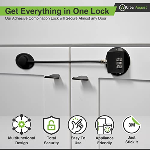 Urban August Adhesive Combination Lock โ Childproofing & Baby Safety, Heat Resistance, Easy to Install with Heavy Duty 3M Adhesive Tape, Best for Cabinets, Drawers, Doors & refrigerators (Two)