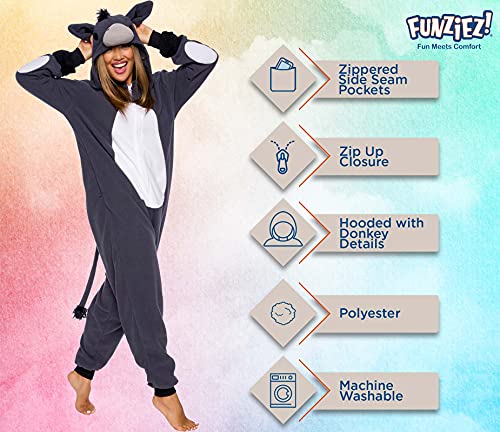 Funziez! Slim Fit Donkey One Piece - Plush Adult Animal Costume Jumpsuit