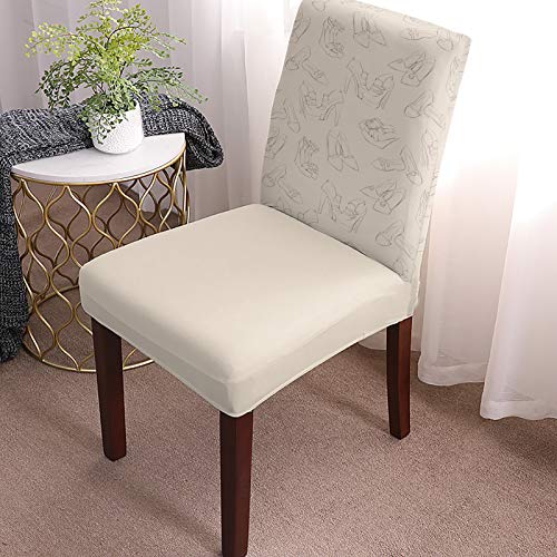 Dining Room Chair Covers Set of 6, Hand Drawn Women's High Heels Ombre Khaki Texture Fit Stretch Chair Slipcover, Removable Washable Seat Covers Chair Protector for Kitchen Party Hotel Wedding