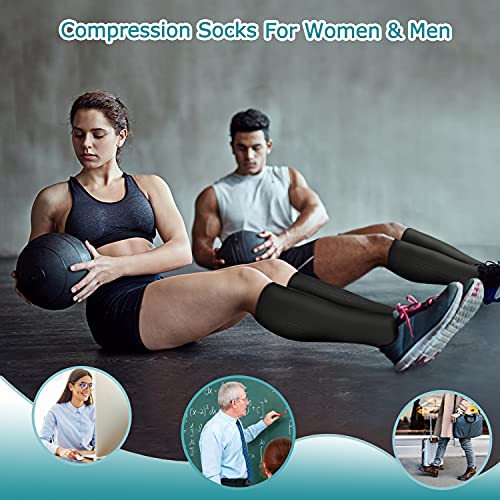 ACTINPUT 8 Pairs Compression Socks Women & Men -Best Medical,Travel & Flight Socks-Running & Fitness,Pregnancy (L/XL, Black)