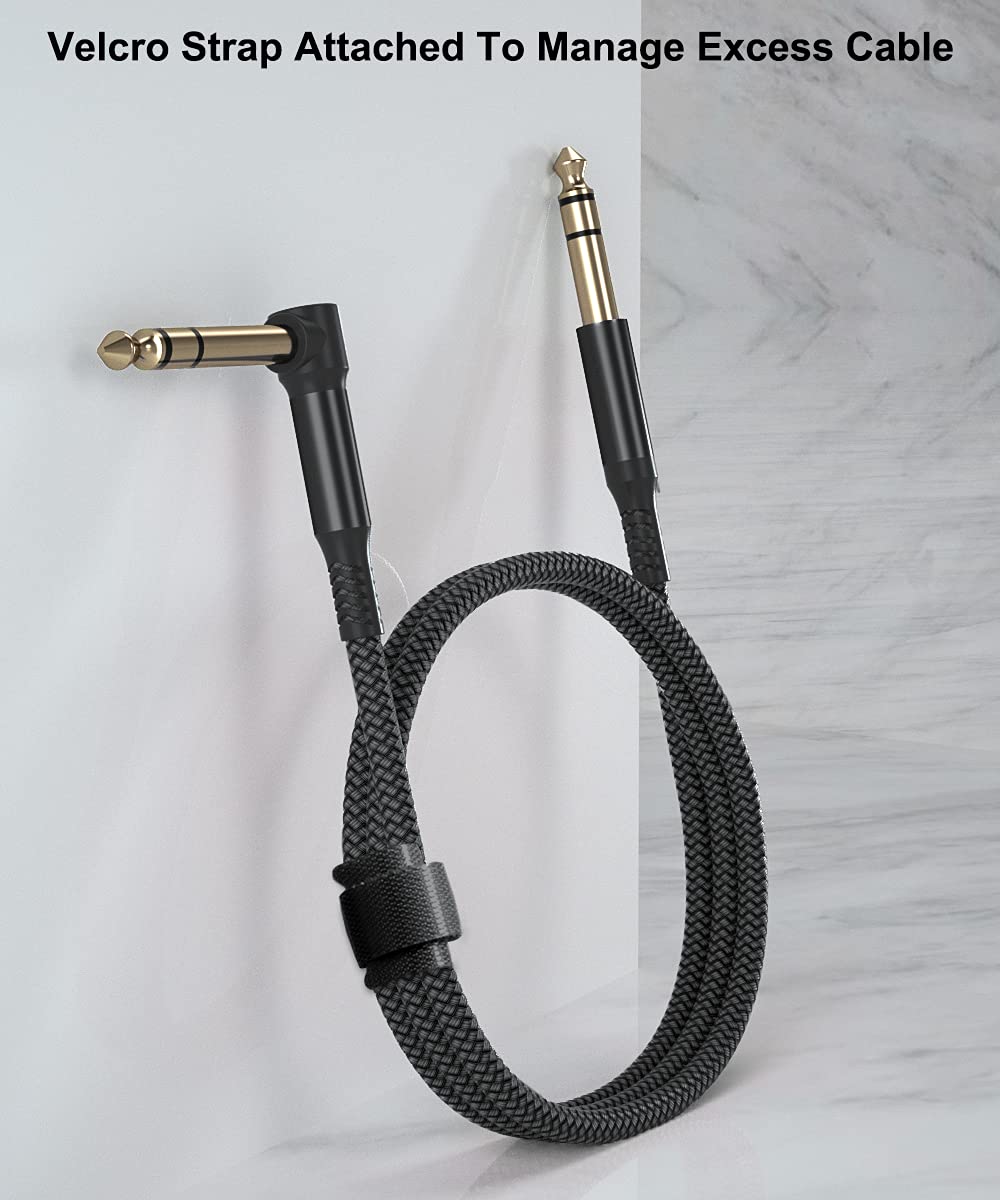 Elebase 1/4 Inch TRS Instrument Cable 20ft 2-Pack,Right-Angled to Straight 6.35mm Male Jack Stereo Audio Cord,6.35 Balanced Interconnect Line for Electric Guitar,Bass,Keyboard,Mixer,Amplifier,Speaker