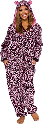 Funziez! Womens Slim Fit Leopard One Piece Animal Costume - Comfortable Jumpsuit (Pink, Medium)