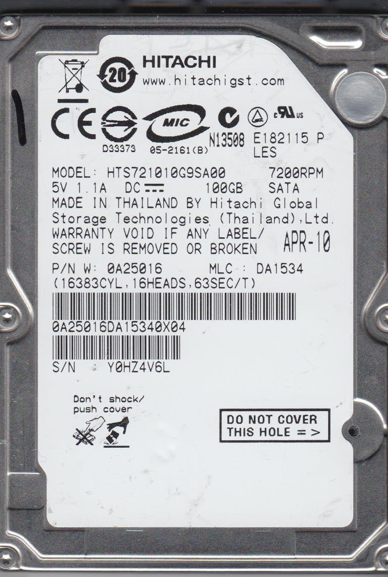 Hitachi Travelstar 7K100 HTS721010G9SA00 100GB SATA Laptop Hard Drive 7200RPM 8MB 2.5" Notebook