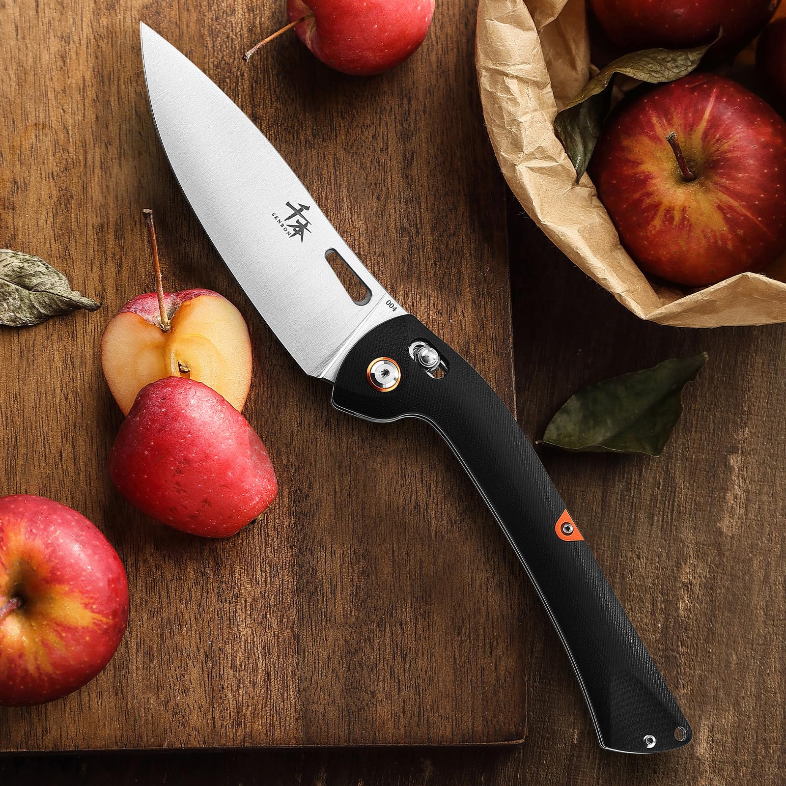 SENBON 440 Stainless Steel Lightweight Ultra Sharp Pocket Folding Chef Knife Peeling Utility Knife Fruit Knife g10 Handle with Back Clip