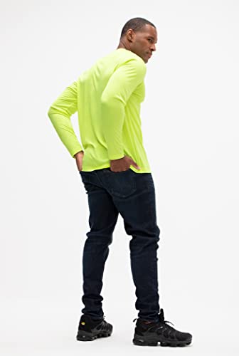 DEVOPS Men's 3Pack UPF 50+ Dri fit Workout Moisture Wicking Long Sleeve T-Shirt (Medium, Navy/Safty Green/White)