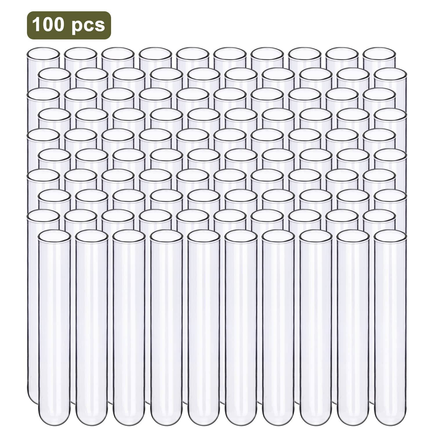 FunChem Glass Test Tubes, Pack of 100 Sturdy Round Bottom Clear Test Lab Tubes, 12 mm O.D. X 75 mm Length, 12 O.D. x 75 mm Length (YQ-TestTube-ALL)