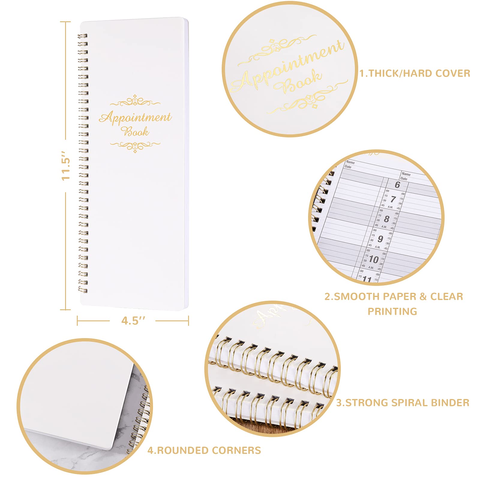 Appointment Book – Undated Salon Appointment Book, 15 Minute Intervals Day Planner, 4.5’’ x 11.5’’ Daily&Hourly Schedule Book, 2 Column&200 Pages, Strong Twin-Wire Binding, Hardcover, SPA Organizer