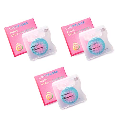 COCOFLOSS Coconut-Oil Infused Woven Dental Floss | Strawberry | Dentist-Designed | Vegan and Cruelty-Free | 6 Month Supply (32 Yds x 3 Units)