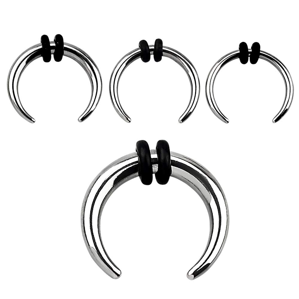 8-14G Stainless Steel Septum Pincher Nose Ring with 2 Black O-Rings (Gauge: 1.6mm (14GA) / Diameter: 12mm (1/2"))
