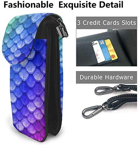 Colorful Rainbow Mermaid Scales Blue Women Soft PU Leather Cellphone Purse Wallet Handbag Small Crossbody Shoulder Bag