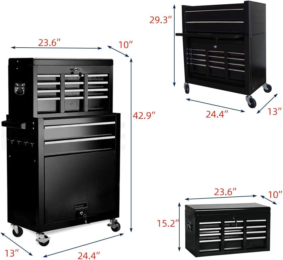 8-Drawer High Capacity Rolling Tool Chest, Removable Cabinet Storage Tool Box with Wheels and Drawers, Detachable Toolbox with Lock for Workshop Mechanics Garage