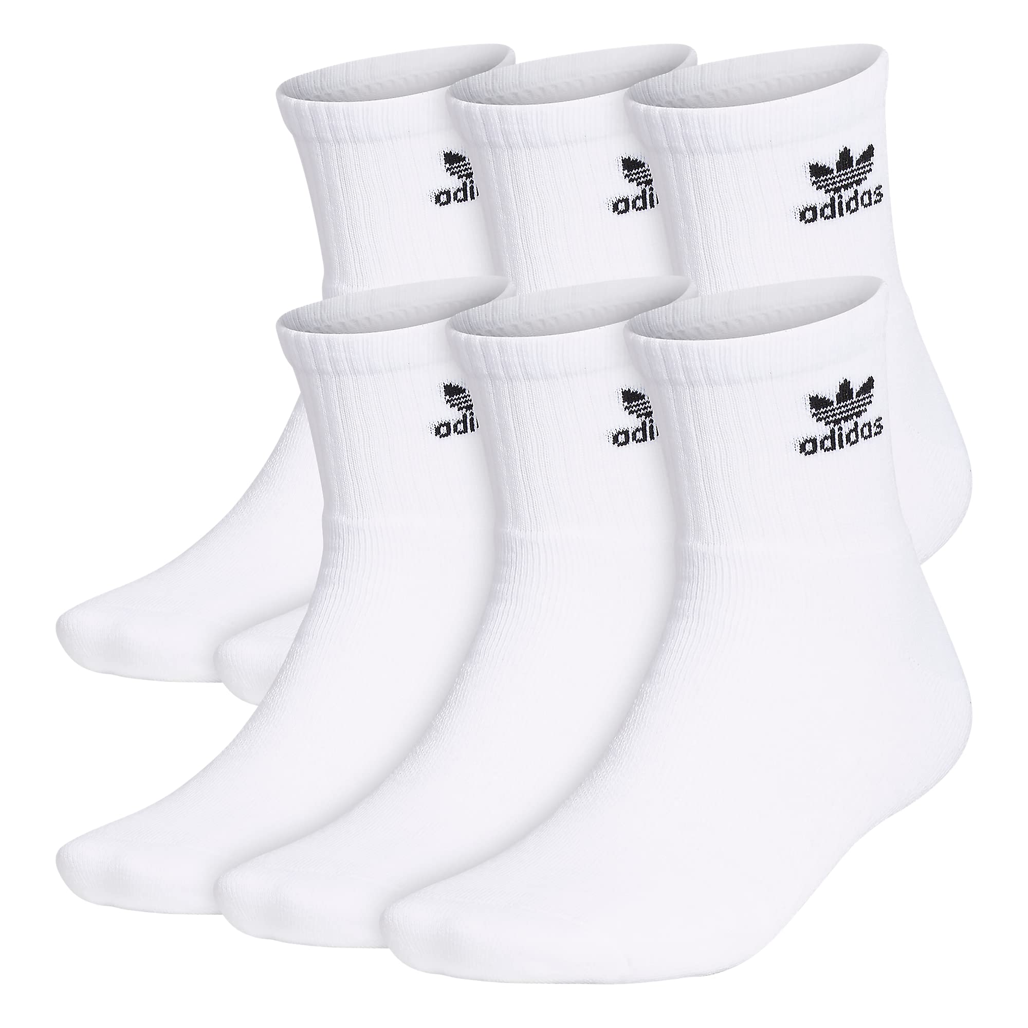 adidas Originals Trefoil Quarter Socks (6-Pair), White/Sky Rush Blue/Light Purple, Large