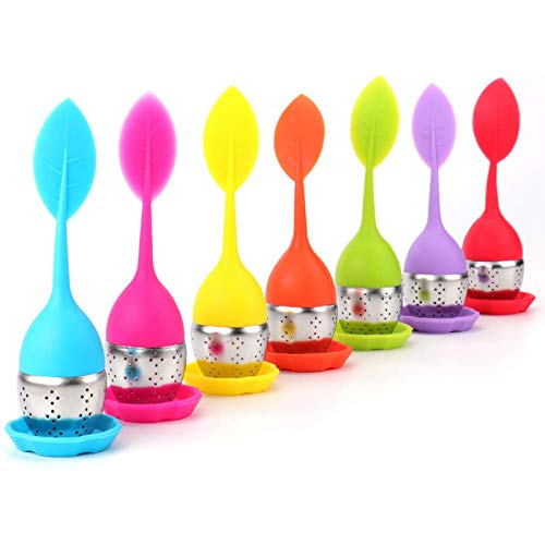 Bekith Tea Infuser - Set of 7 Silicone Handle Stainless Steel Strainer Drip Tray Included - Loose Tea Steeper - Best Tea Infuser for Loose Leaf or Herbal Tea