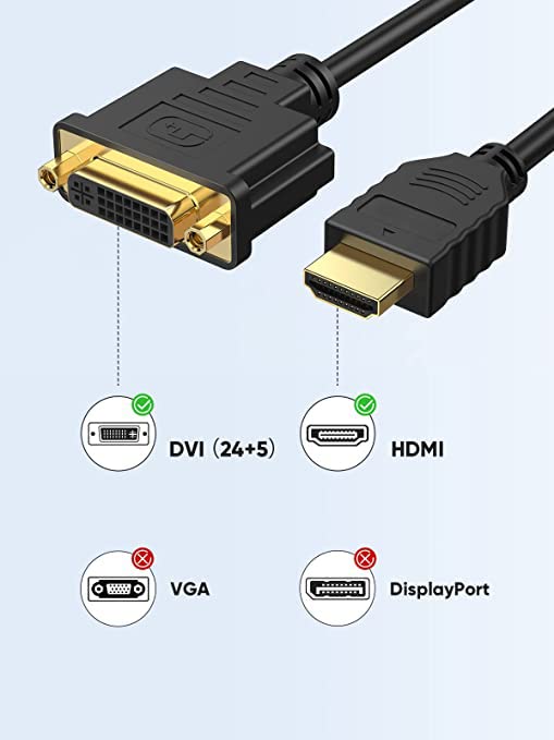 CableCreation HDMI to DVI Short Cable 0.5ft, Bi-Directional DVI-I (24+5) Female to HDMI Male Adapter 1080P DVI to HDMI Converter Compatible with Xbox, PC, TV Box, PS5, Blue-ray, Switch