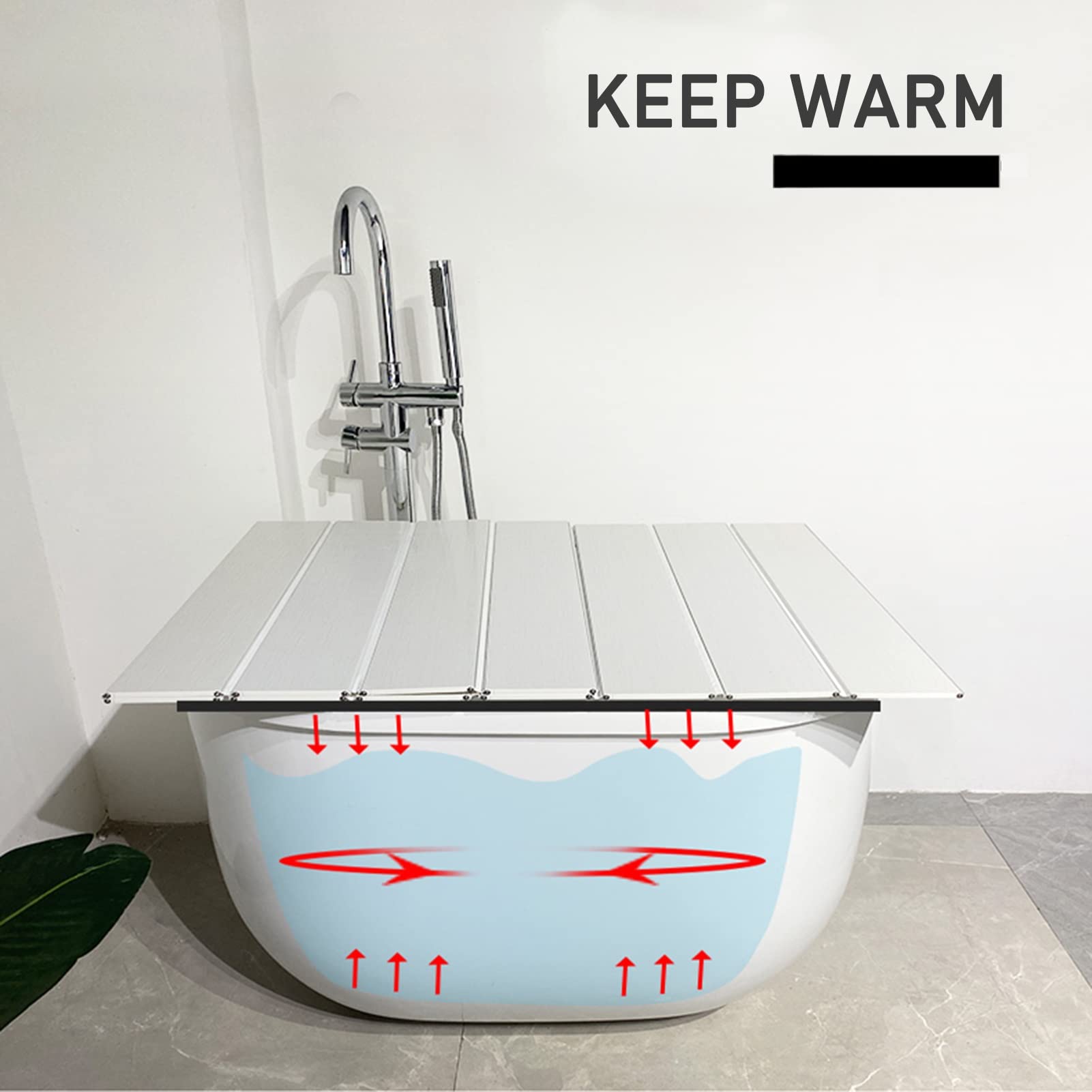 Bathtub Cover Bath Tub Caddy Tray, Folding PVC Plastic Dust-Proof Board Shutter Bath Lid, Durable Insulation Cover for Spa, Bathroom & Shower, 0.6cm Thickness ( Color : White , Size : 80x170x0.6cm )