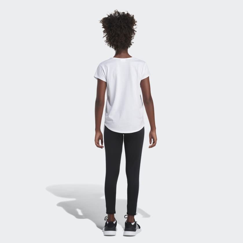 adidas Girls' Big Short Sleeve Cotton Scoop Neck Tee T-Shirt, White with Blue, Large (14)