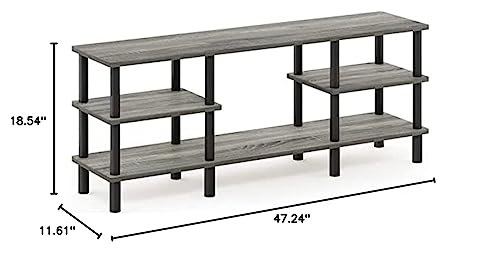Furinno Turn-N-Tube 3-Tier Multipurpose Wide Shelf TV Stand, French Oak Grey/Black