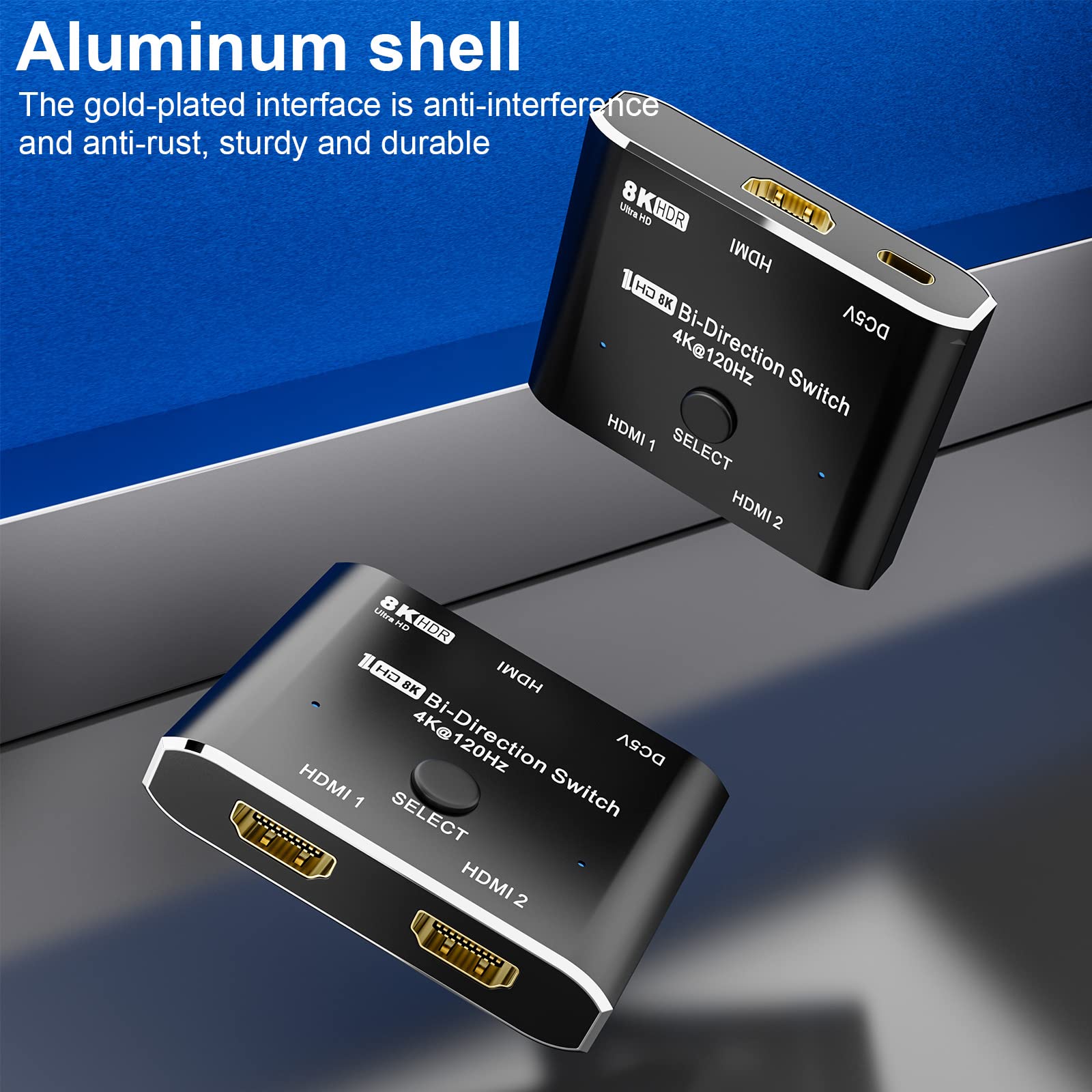 CABLEDECONN HDMI 2.1 Ultra 8K HD Bi-Directional Mini Switch 8K@60Hz 4K@120Hz HDR 1in 2out 2in 1out High Speed 48Gbps Splitter(Singal Display) Converter Compatible with Xbox X PS5 Aluminum Shell