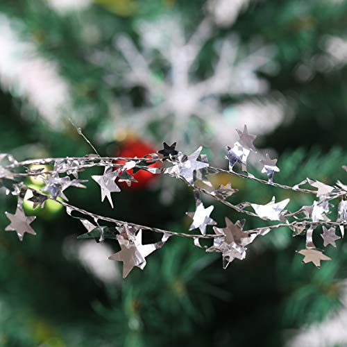 CCINEE 75 FT Star Tinsel Garlands with Wire, Christmas Star Wire Garland Decorations for Xmas Tree Home Wedding Birtahday Party Festive Ornament, Silver, 3 Pack