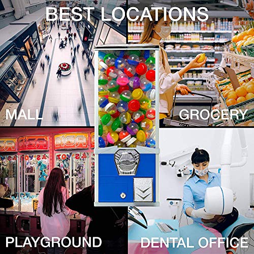 Vending Machine - Big Capsule Vending Machine - Prize Machine - Commercial Vending Machine for 2 Inch Round Capsules Gumballs Bouncy Balls - Blue