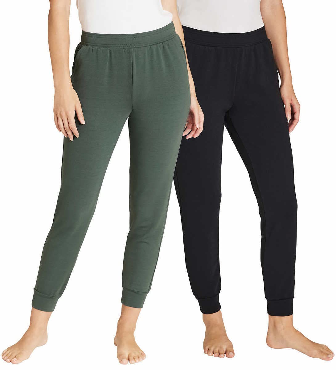Eddie Bauer Womens 2 Pack Fleece Lounge Joggers (Large, Black/Heather Olive)