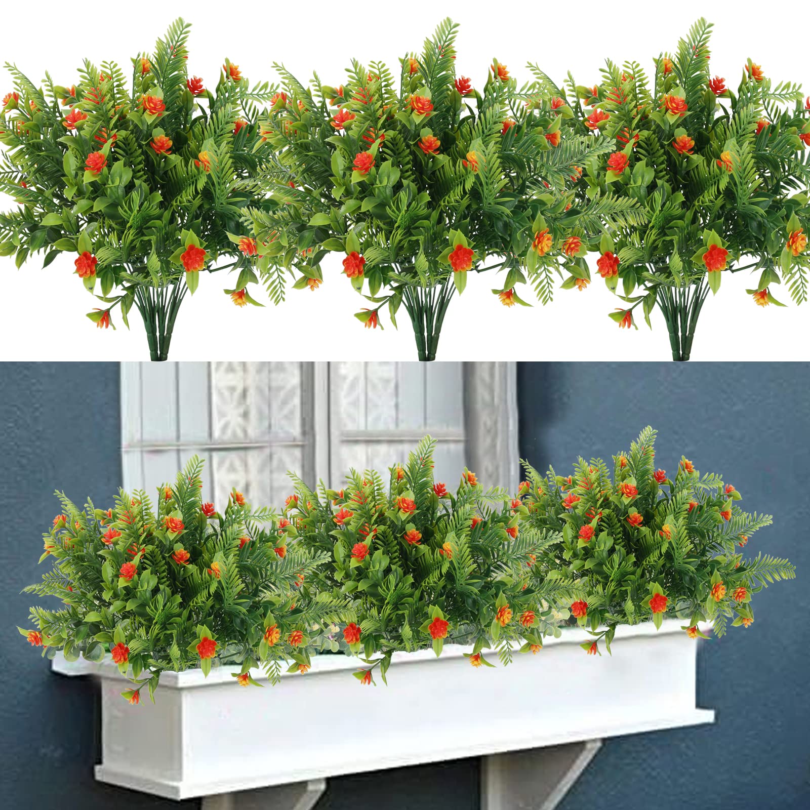 HO2NLE 12 Bundles Outdoors Artificial Flowers UV Resistant Shrubs Artificial Plants for Hanging Planter Window Box Front Porch Garden Home Farmhouse Garden Decoration