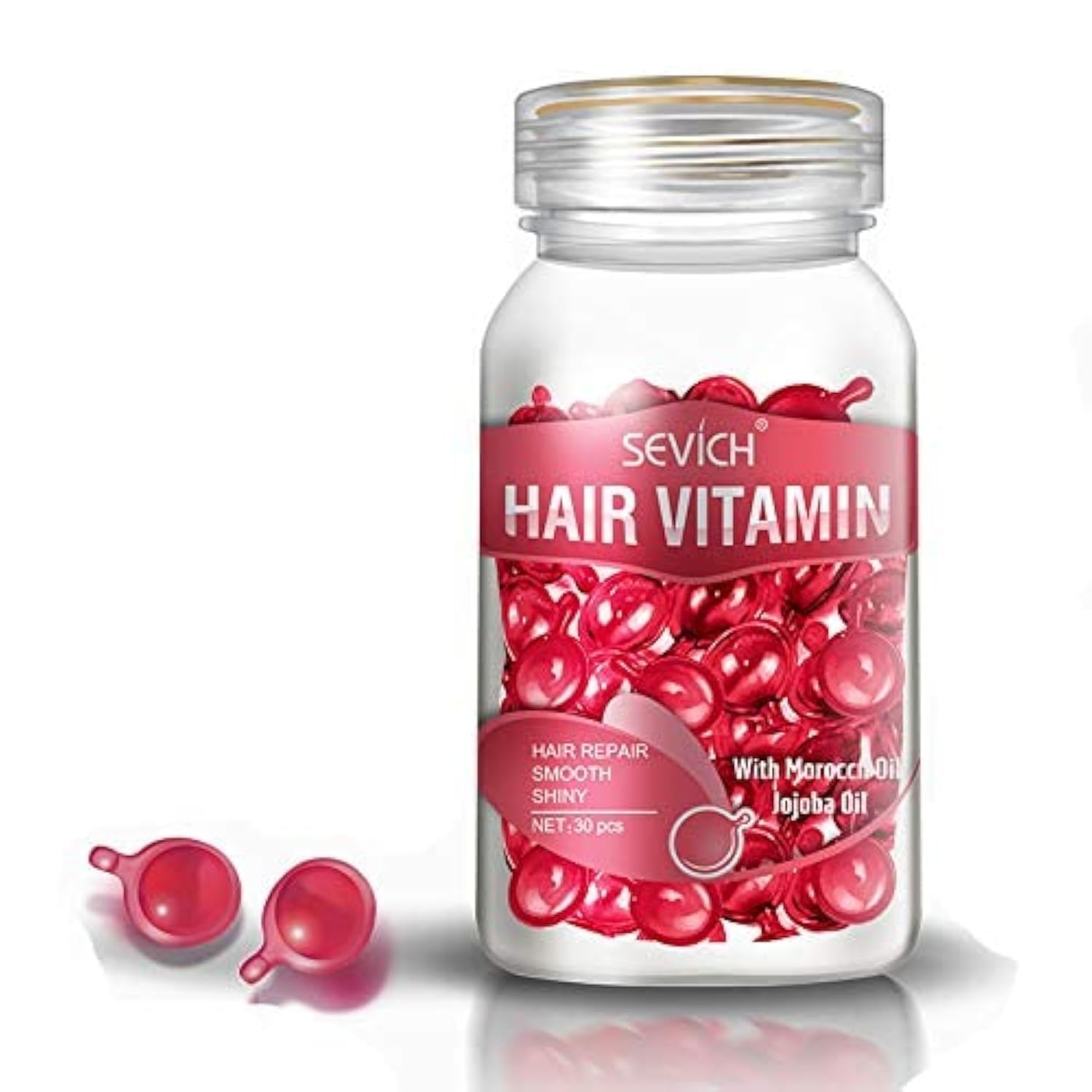 SEVICH Red Intensive Repair Capsules - Moroccan Oil & Jojoba Duo | Color-Lock Technology for Dyed Hair | Anti-Frizz Hair Serum Capsules (30 Count)