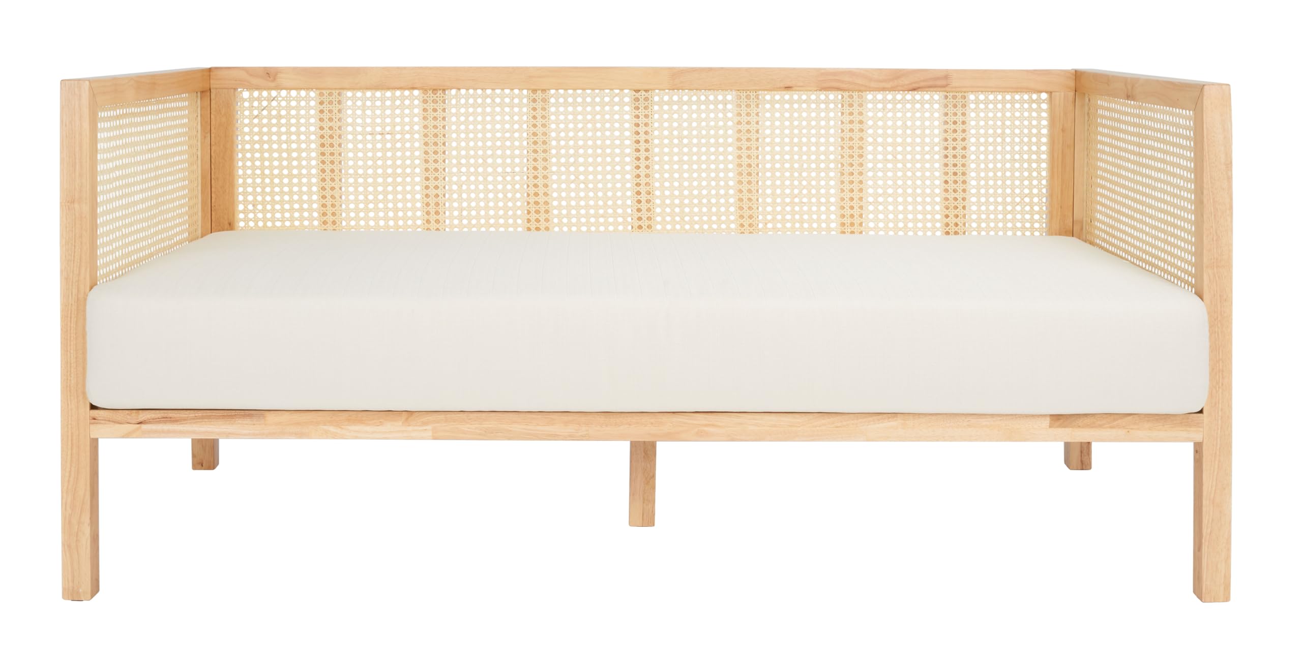 SAFAVIEH Home Collection Dune Coastal Natural Rattan 3-Seater Sofa with White Cushion (Fully Assembled)