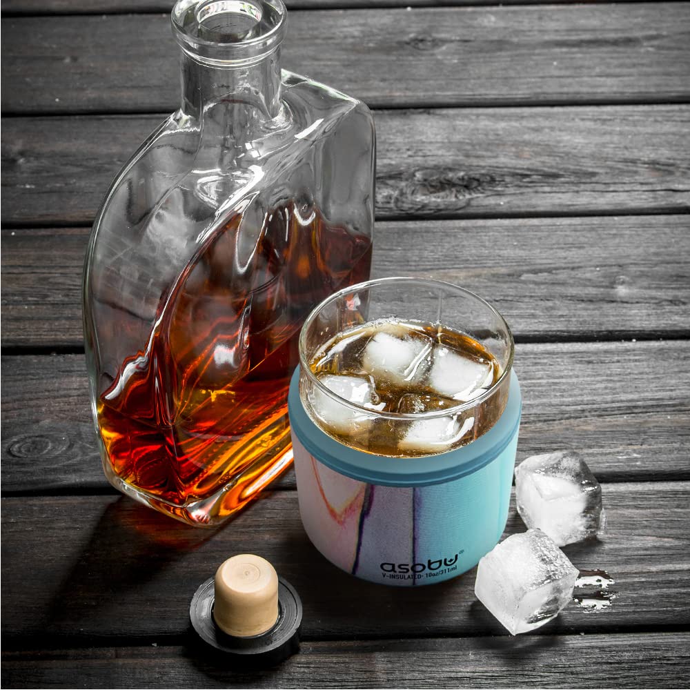 asobu Whiskey Glass with Insulated Stainless Steel Sleeve, 10.5 ounces (Midnight Marble)