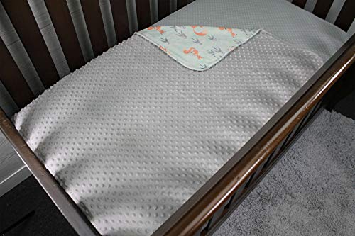 Top Tots Baby Blanket - Spirited Orange Fox with Grey Minky Dot
