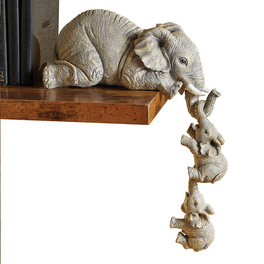 Elephant Sitter Resin Figurines, Elephant Mothers Hanging Two Babies Statue, Suitable for Home Decoration on Shelf or Table Edge, Collections Figurines Gifts for Mother's Day