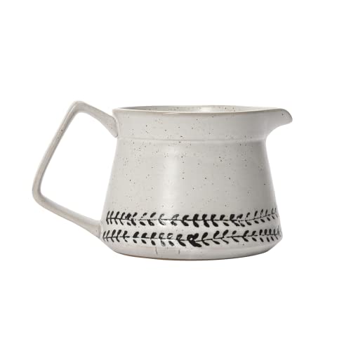 Creative Co-Op Stoneware Creamer with Debossed Pattern, Antique White and Blue Reactive Glaze, 6" L x 4" W x 4" H