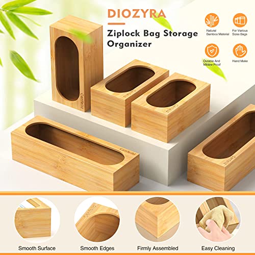 DIOZYRA Ziplock Bag Storage Organizer for Kitchen Drawer, Premium Bamboo Plastic Bag Organizer, Food Storage Bag Holders Suitable for Gallon, Quart, Sandwich and Snack Variety Size Bag