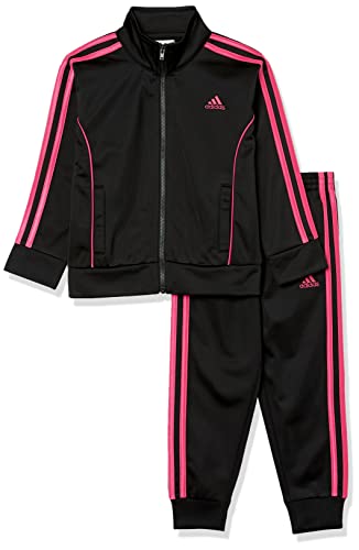 adidas Girls' Zip Front Event Jacket and Joggers Tricot Set, Black With Real Magenta, 4