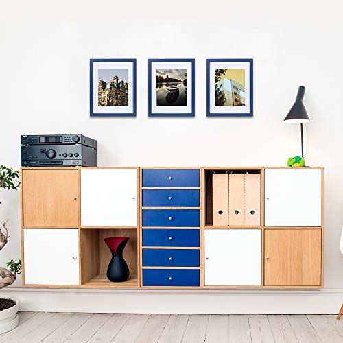Beyond Your Thoughts Blue 11X14 with Matted for 8X10 or 9x12 Real Wood + Real Glass (Hang/Stand) Picture Photo Frame for Wall and Table Top-Mounting Hardware Included(1 Pack)