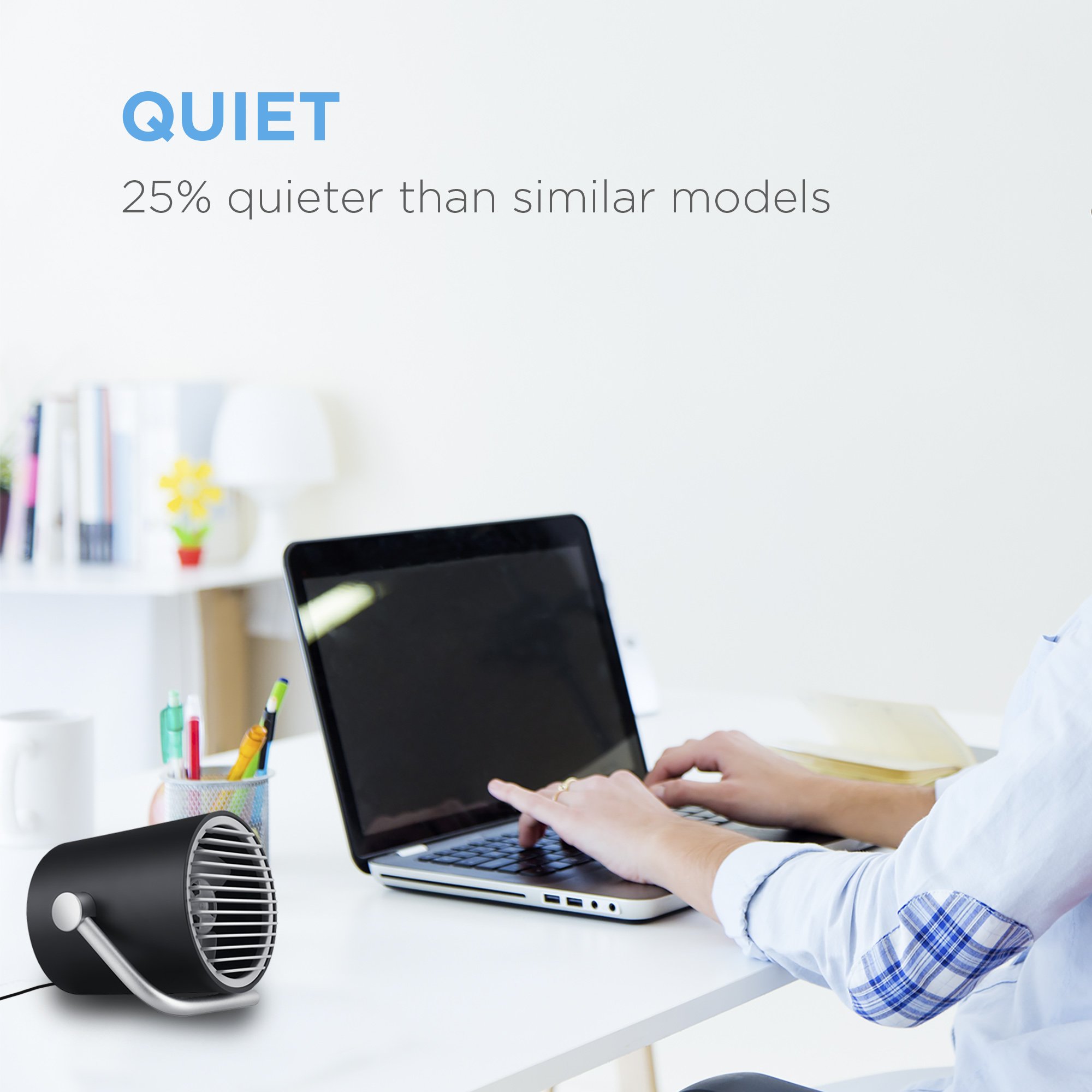 Fancii Small Personal Desk USB Fan, Portable Mini Table Fan with Twin Turbo Blades, Whisper Quiet Cyclone Air Technology - for Home, Office, Outdoor Travel (Black)