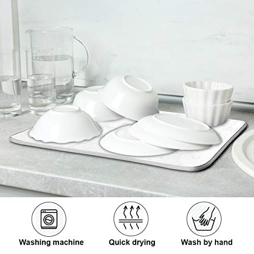 ATTX White Marble Dish Drying Mat for Kitchen, Easy Clean Dishwasher Safe Heat Resistant Eco-Friendly Countertop Mat, Christmas Decor 16 X 18 inches