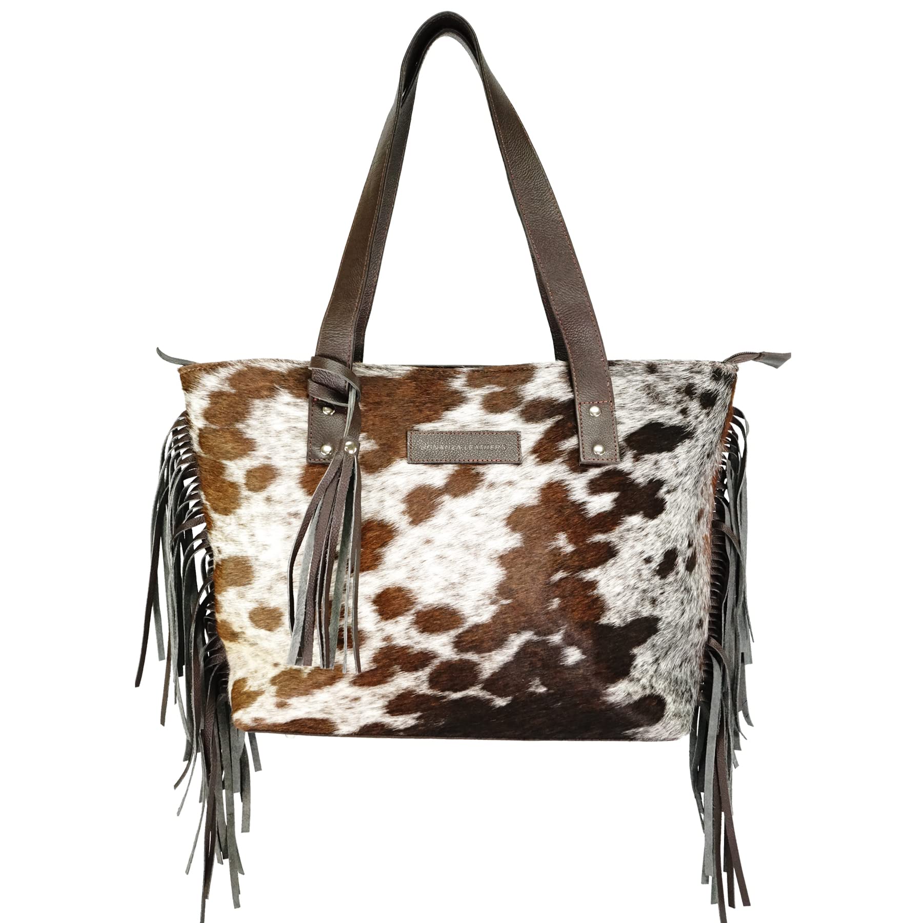 bonanza leathers cowhide leather large shoulder women's handbag with fringes and zipper closure H505C (Chocolate)