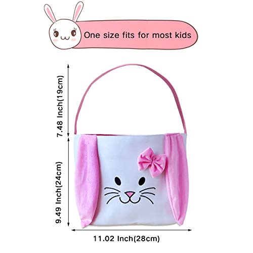 Poptrend Easter Basket Bags,Bunny Easter Bucket,Easter Eggs/Gift Baskets for Kids,Bunny Tote Bag Bucket for Easter Eggs,Toys, Candy,Gifts (Pink)