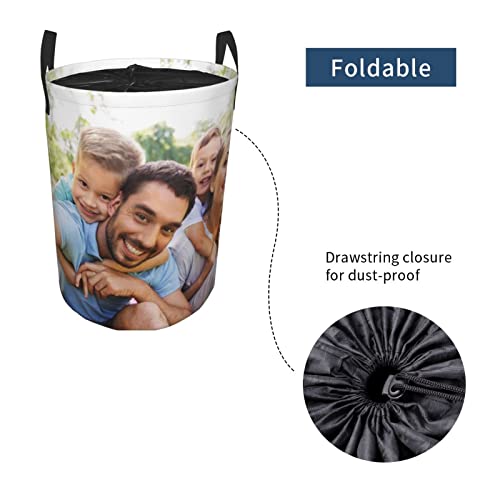 Custom Picture Laundry Baskets for Adults Kids, Customized Photo Canvas Collapsible Large Dirty Clothes Storage Basket Organizer Laundry Living Room Bedroom M(21.6x16.5 in)