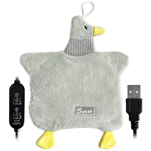 CRIMMY Heating Pad for Period Menstrual Cramps Pain Relife, Cute Small Portable Heat Pads for Travel, Mini Stuffed Animal USB Electric Hot Pack for Back Neck Eyes Hands … (Grey Duck)