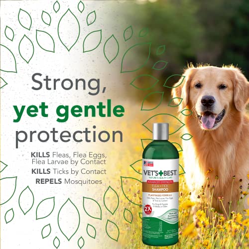 Vet’s Best Flea & Tick Advanced Strength Dog Shampoo - Dog Flea and Tick Treatment - Plant-Based Formula - Certified Natural Oils - 12 oz