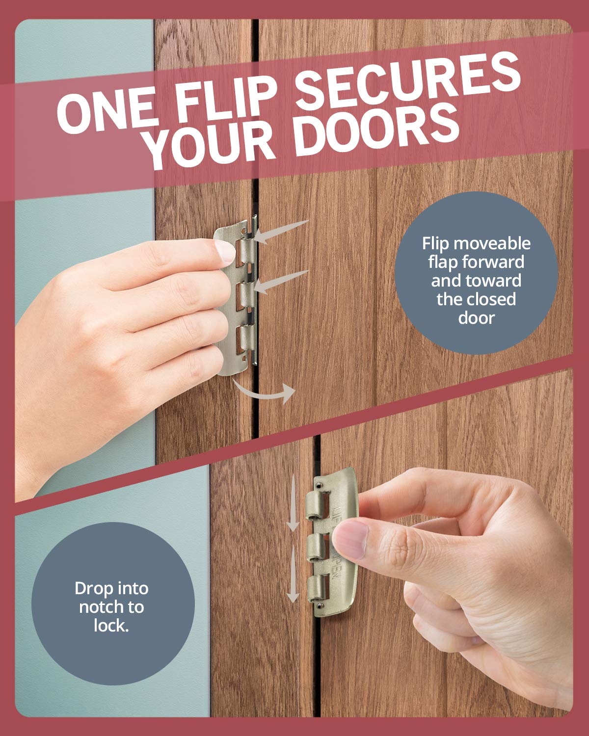 Jack N’ Drill Flip Action Door Lock (6 Pack)- Reversible Privacy Door Locks with Anti Lockout Screw for Child Proofing and Home Defense, Easy to Install and Durable Lock for Interior Swing-in Doors