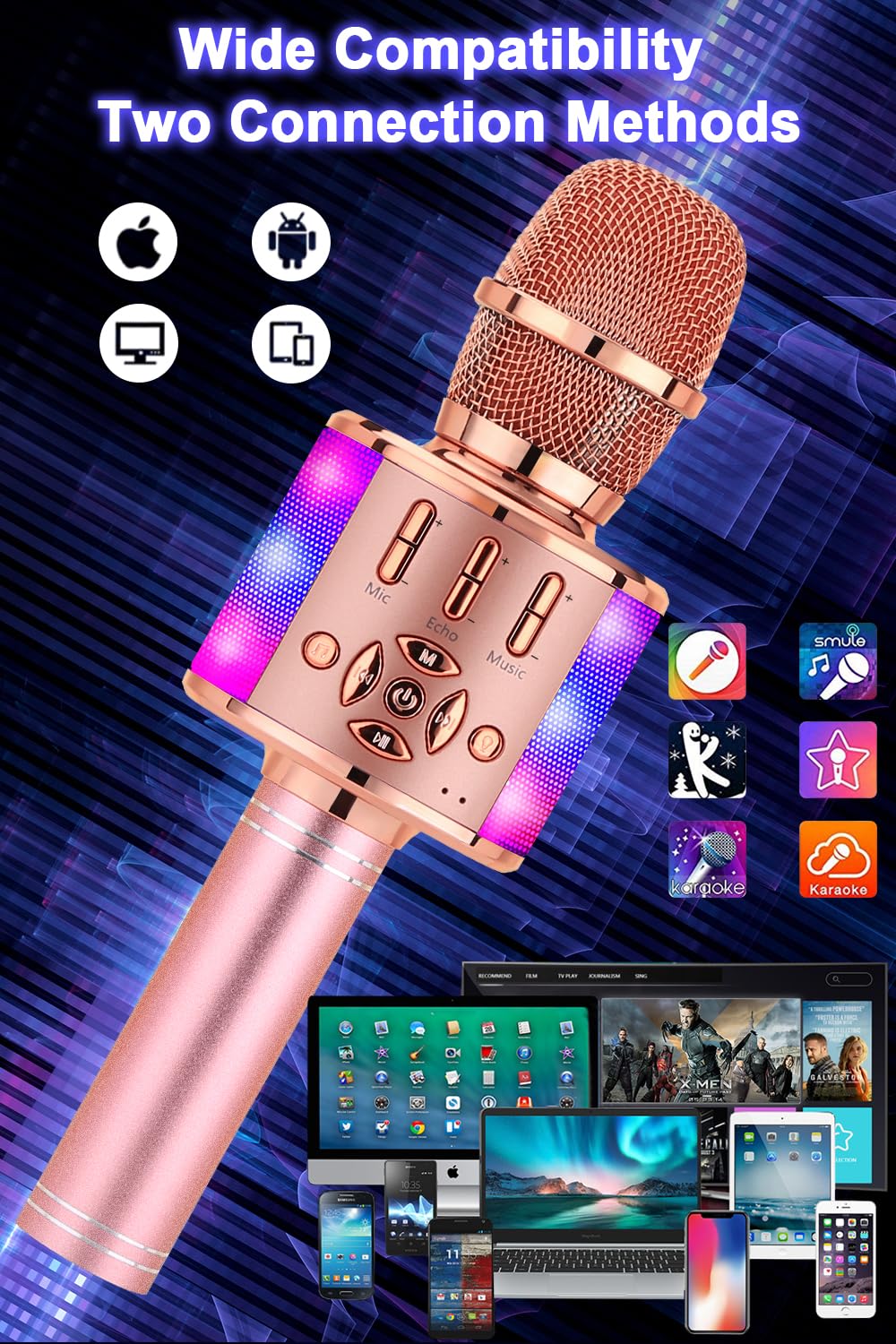 BONAOK Microphone for Kids Wireless, Magic Sound Karaoke Wireless Microphone, 4 in 1 Bluetooth Karaoke Machine, Adult Car Karaoke Mic Singing Machine, for Party/Outdoor/Travel 868 (Rose Gold Plus)