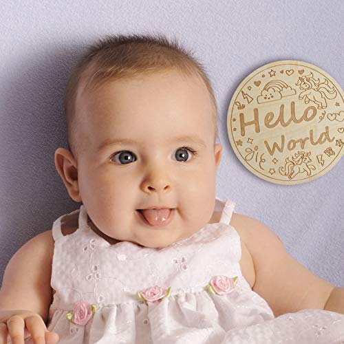 Wood Baby Birth Announcement Sign 6 Inch Large Round Dual-Sided Personalized Newborn Photo Props (A)