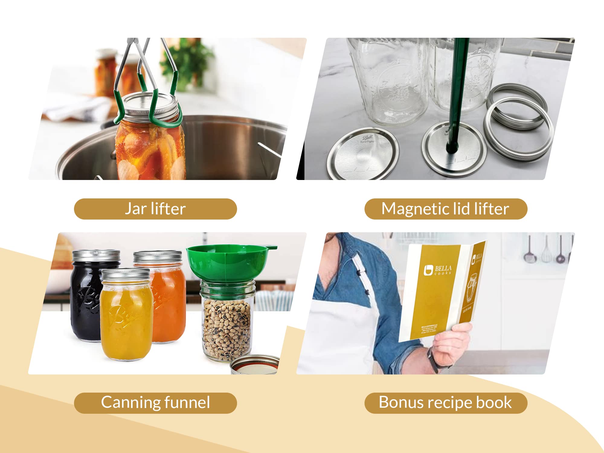 BELLA COOKS Canning Supplies Starter Kit - 7-in-1 Canning Set - Incl. Canning Funnel, Canning Rack, Canning Jar Lifter, Jar Wrench, Tongs & more